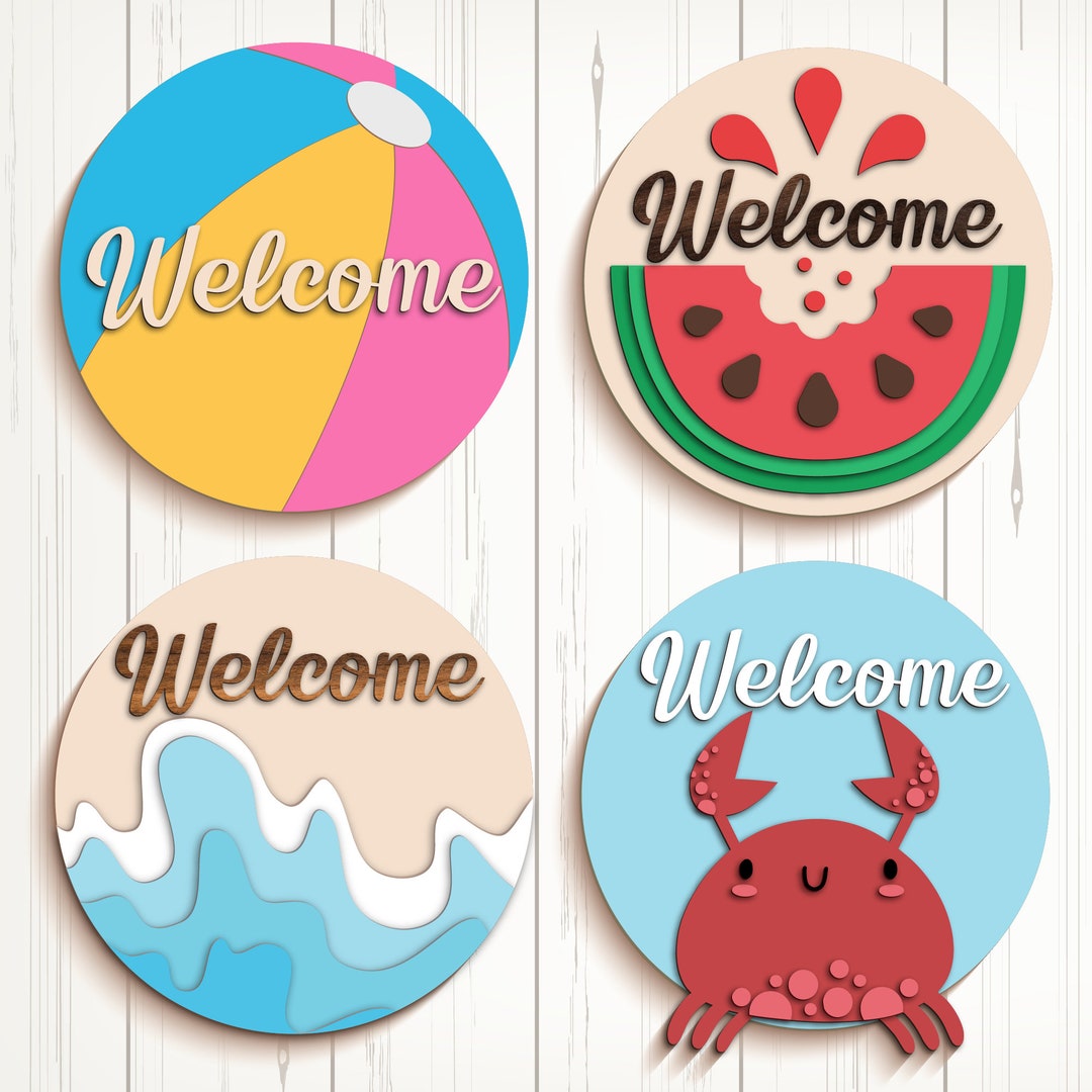 Cute Summer Beach Welcome Sign Bundle SVG DXF, Laser Cut Files ...