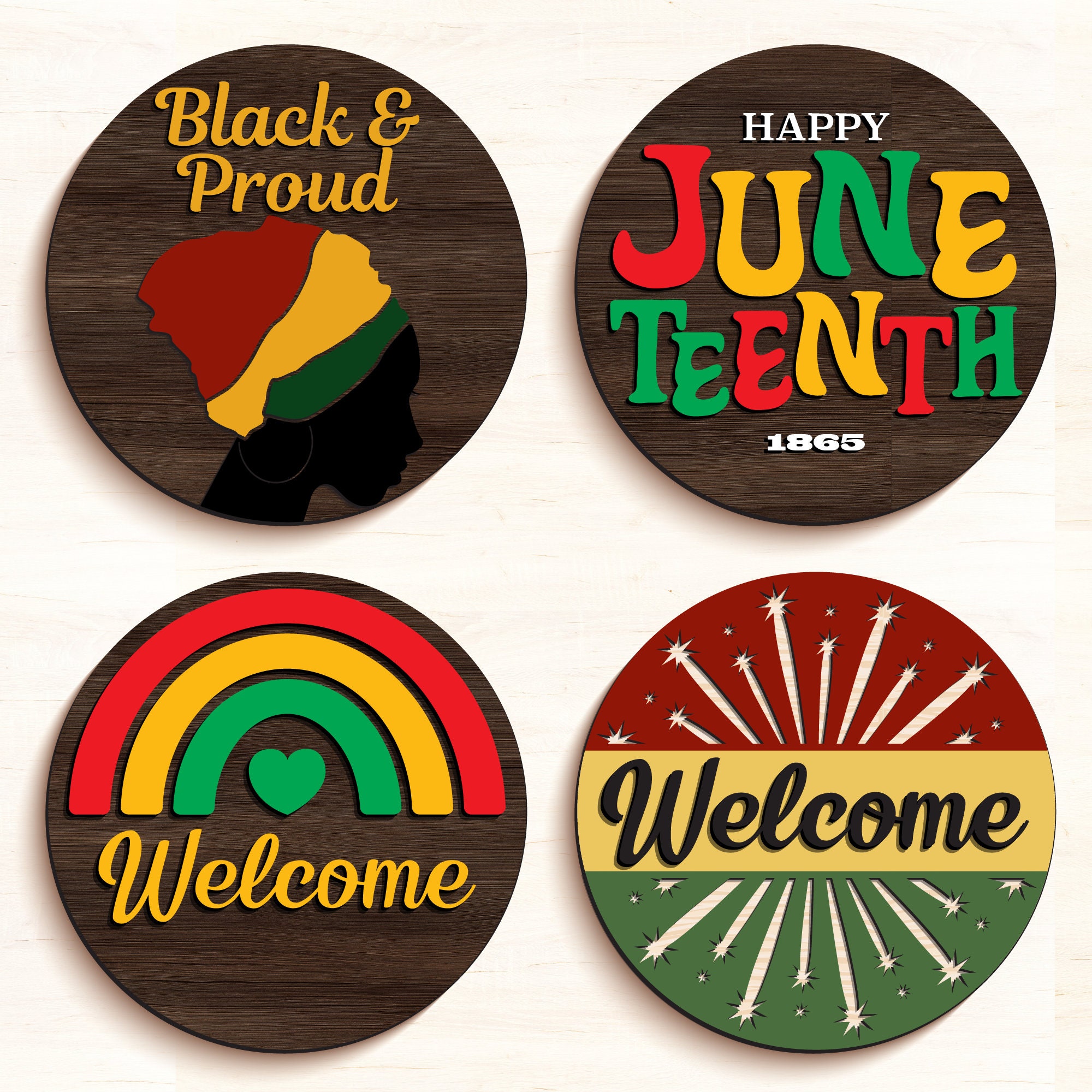 Juneteenth Welcome Round Sign Bundle SVG DXF, Laser Cut Files Glowforge ...