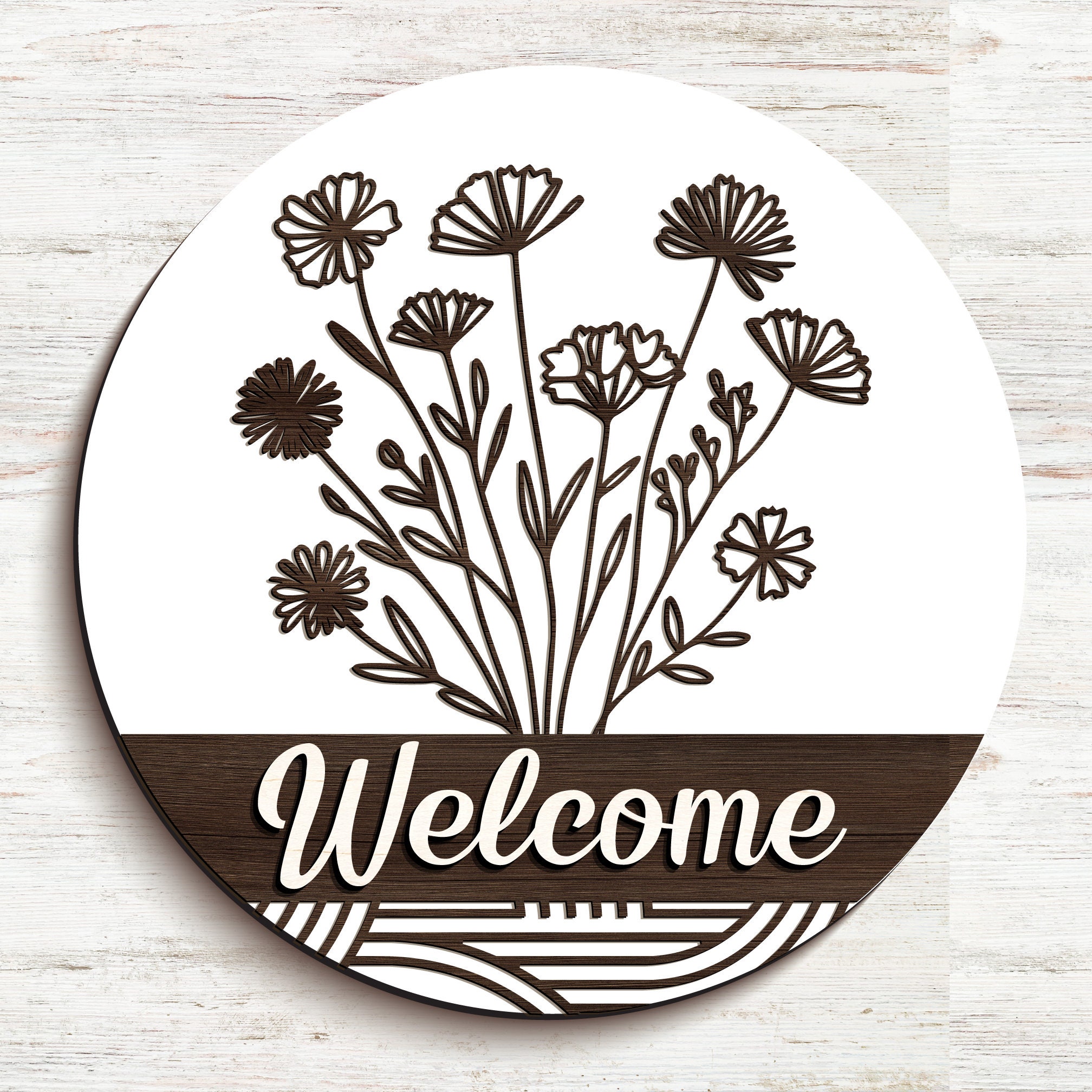 Wildflower Welcome Round Sign SVG DXF, Laser Cut Files Glowforge ...