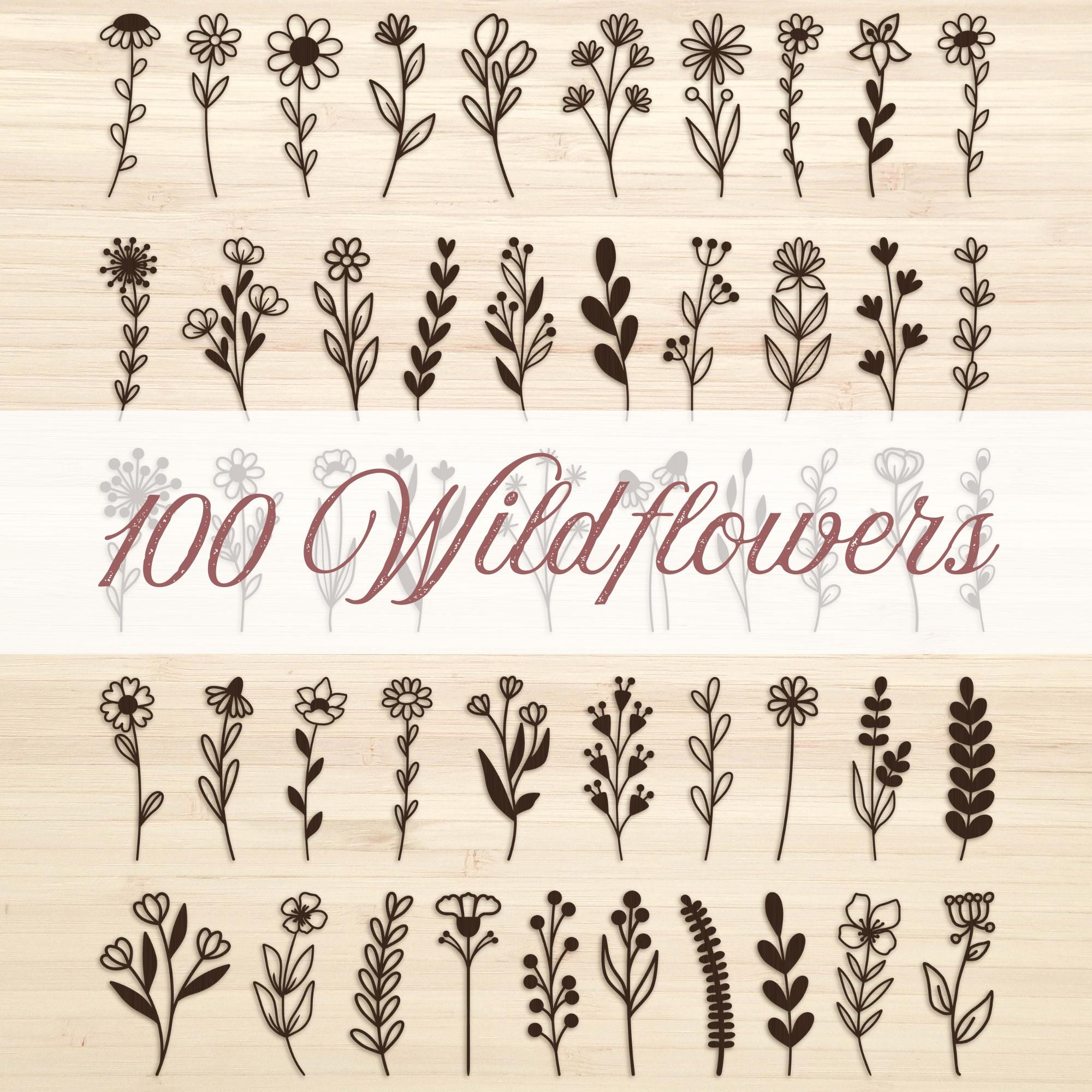 Lot de 100 fleurs sauvages DXF SVG, fichiers découpés au laser ...