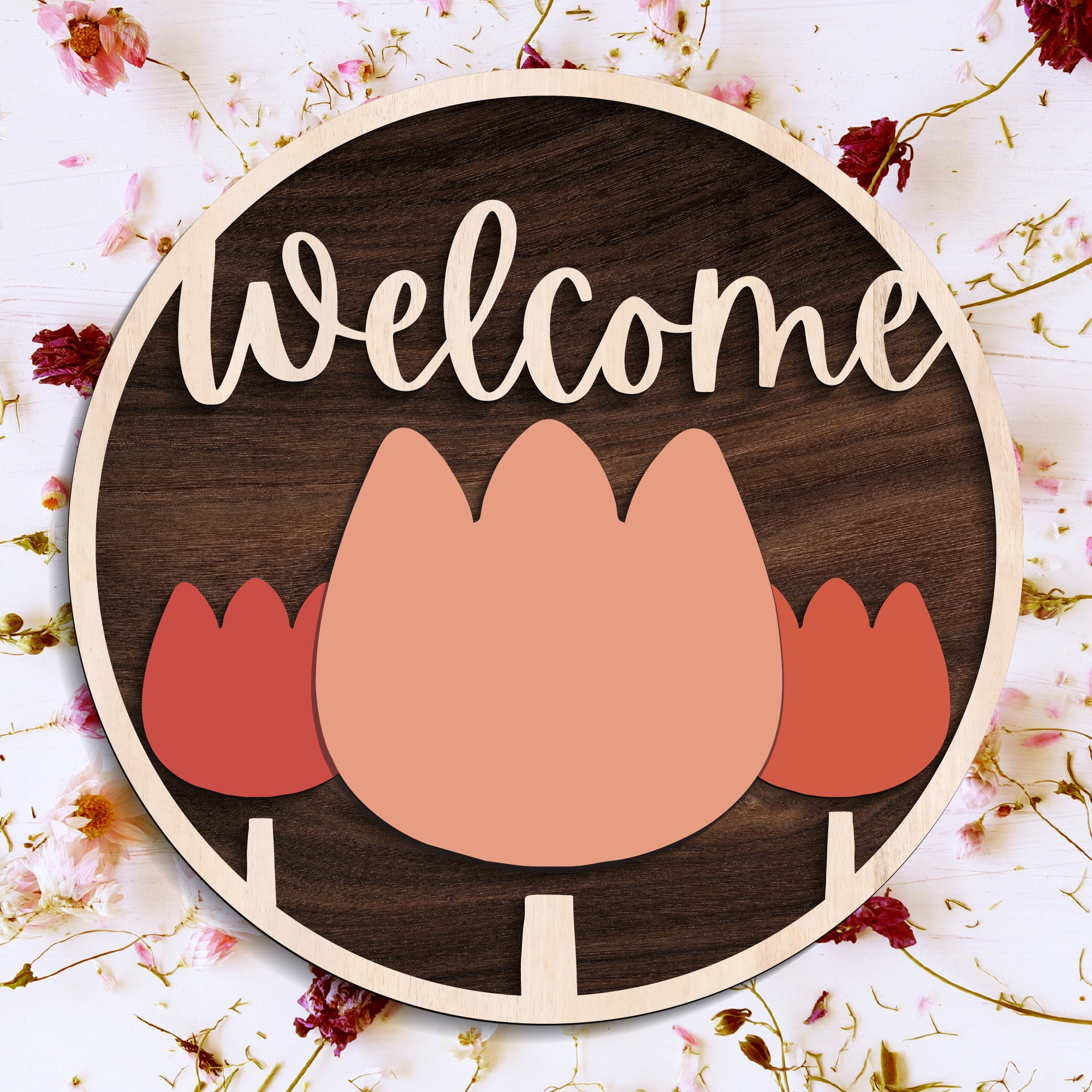 Tulips Welcome Round Sign SVG DXF, Laser Cut Files Glowforge ...