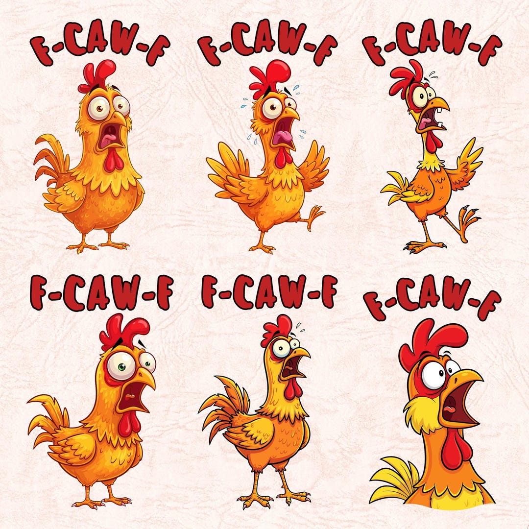 Funny F CAW F Chicken PNG Bundle, Crazy Goofy Cartoon Chicken Face ...