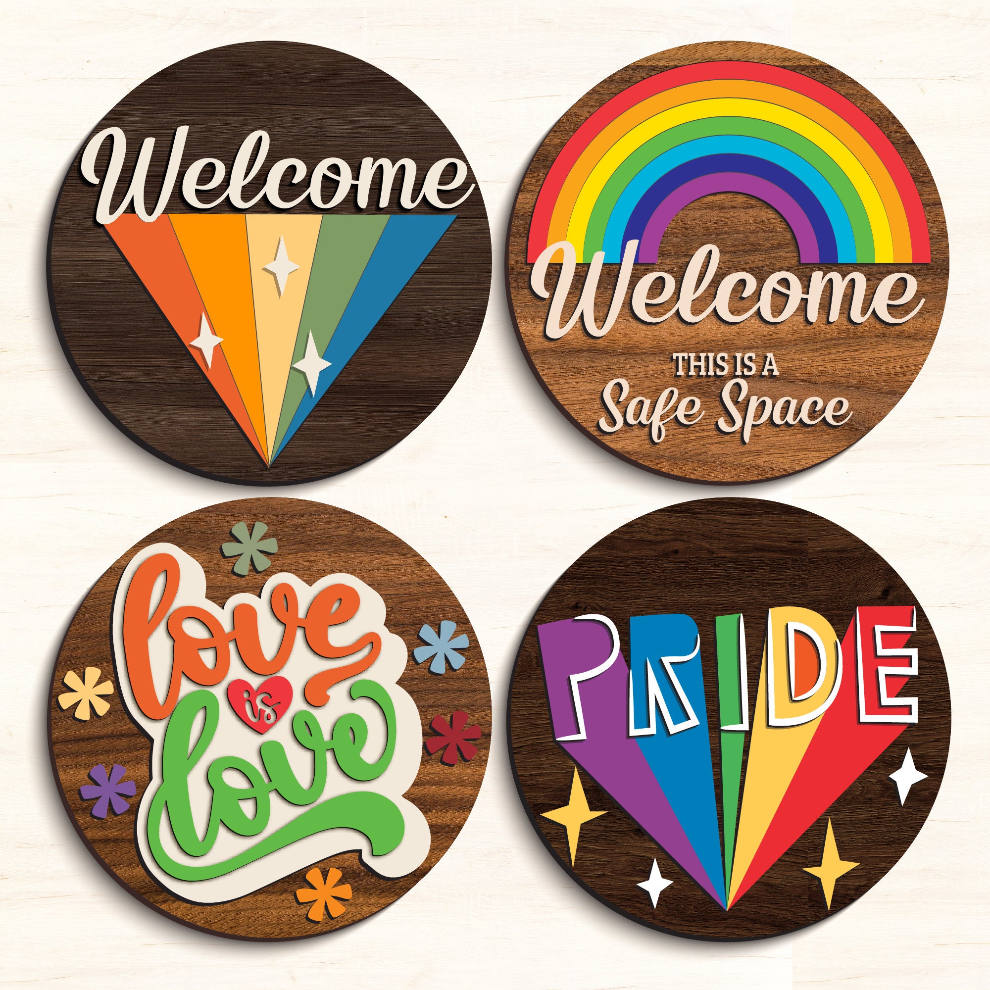Pride Welcome Round Sign Bundle SVG DXF, Laser Cut Files Glowforge ...