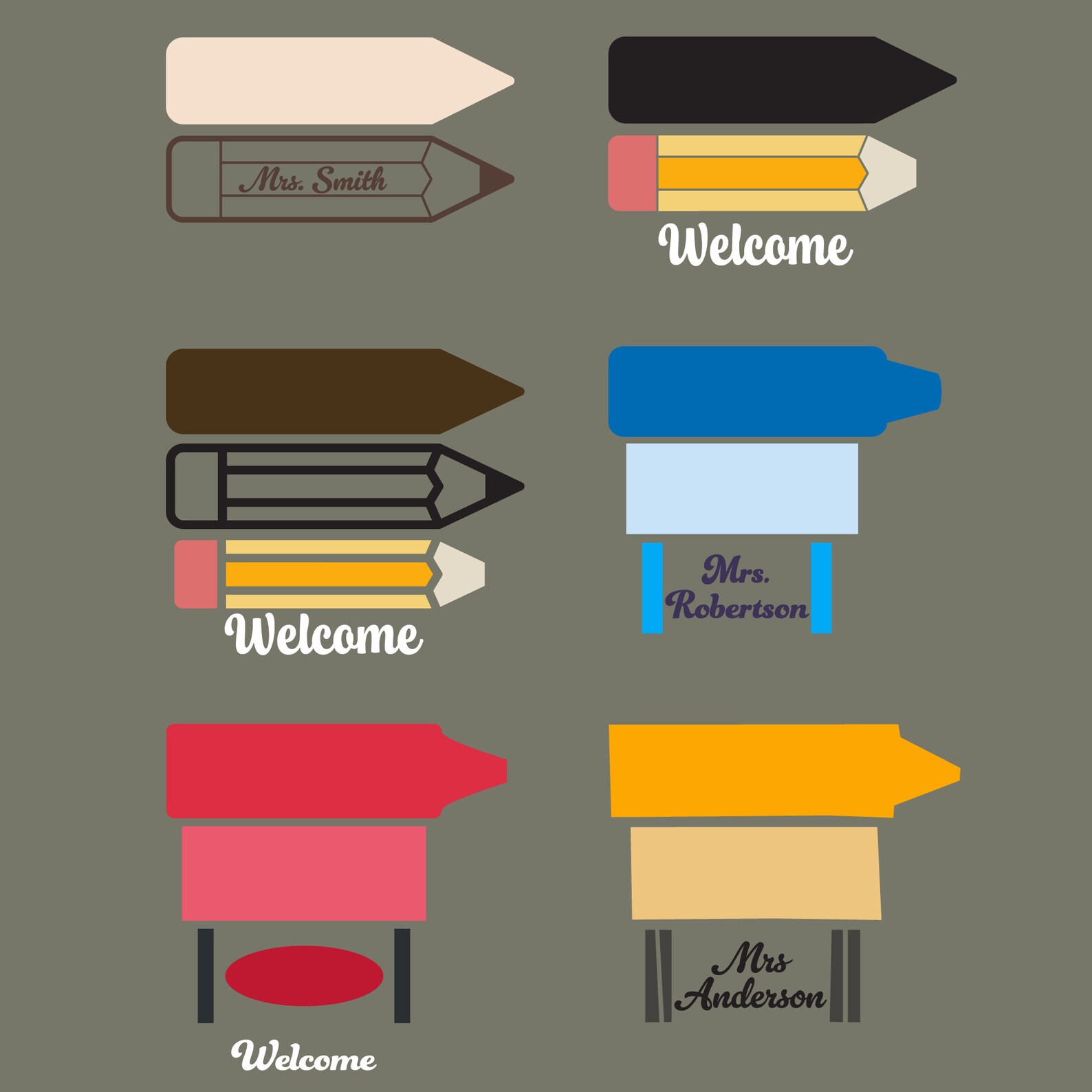 Teacher Name Pencil Crayon Sign Bundle SVG DXF, Laser Cut Files ...