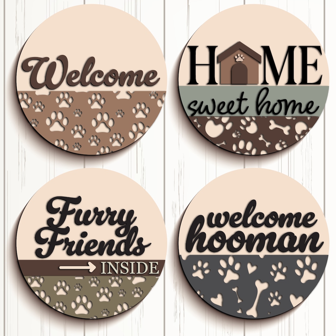 Dog Round Welcome Sign Bundle SVG, Laser Cut Files Glowforge, Front ...