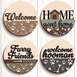 Dog Round Welcome Sign Bundle SVG, Laser Cut Files Glowforge, Front ...