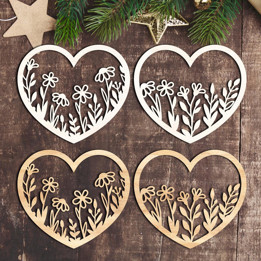 Wildflower Heart Frame SVG DXF Bundle, Laser Cut Files Glowforge ...