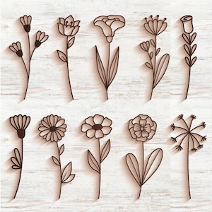 50 Wildblumen Bundle SVG DXF Laser Cut Dateien Glowforge Silhouette ...