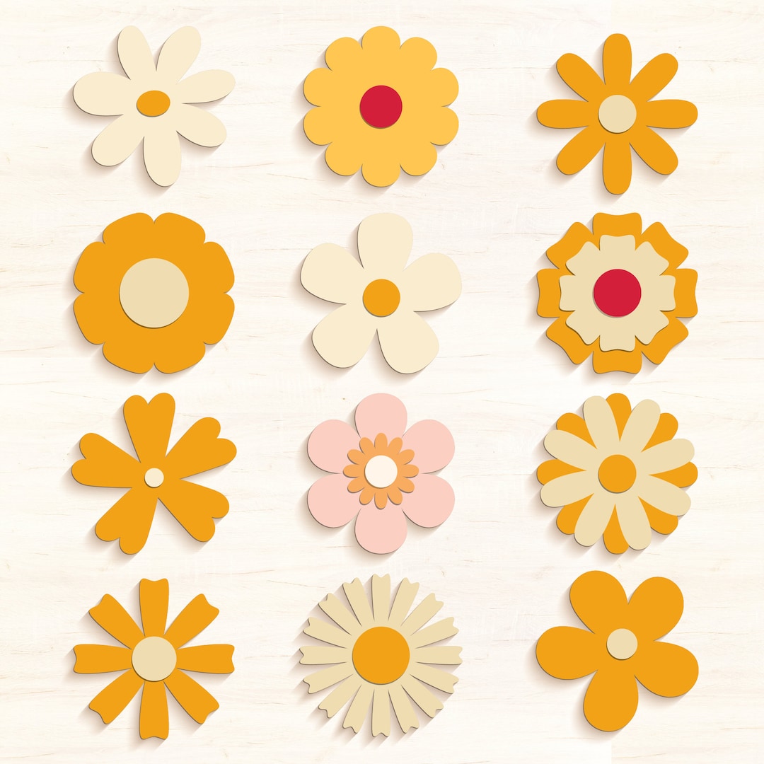 12 Groovy Daisy SVG DXF Laser Cut Papercut Files, Glowforge Silhouette ...