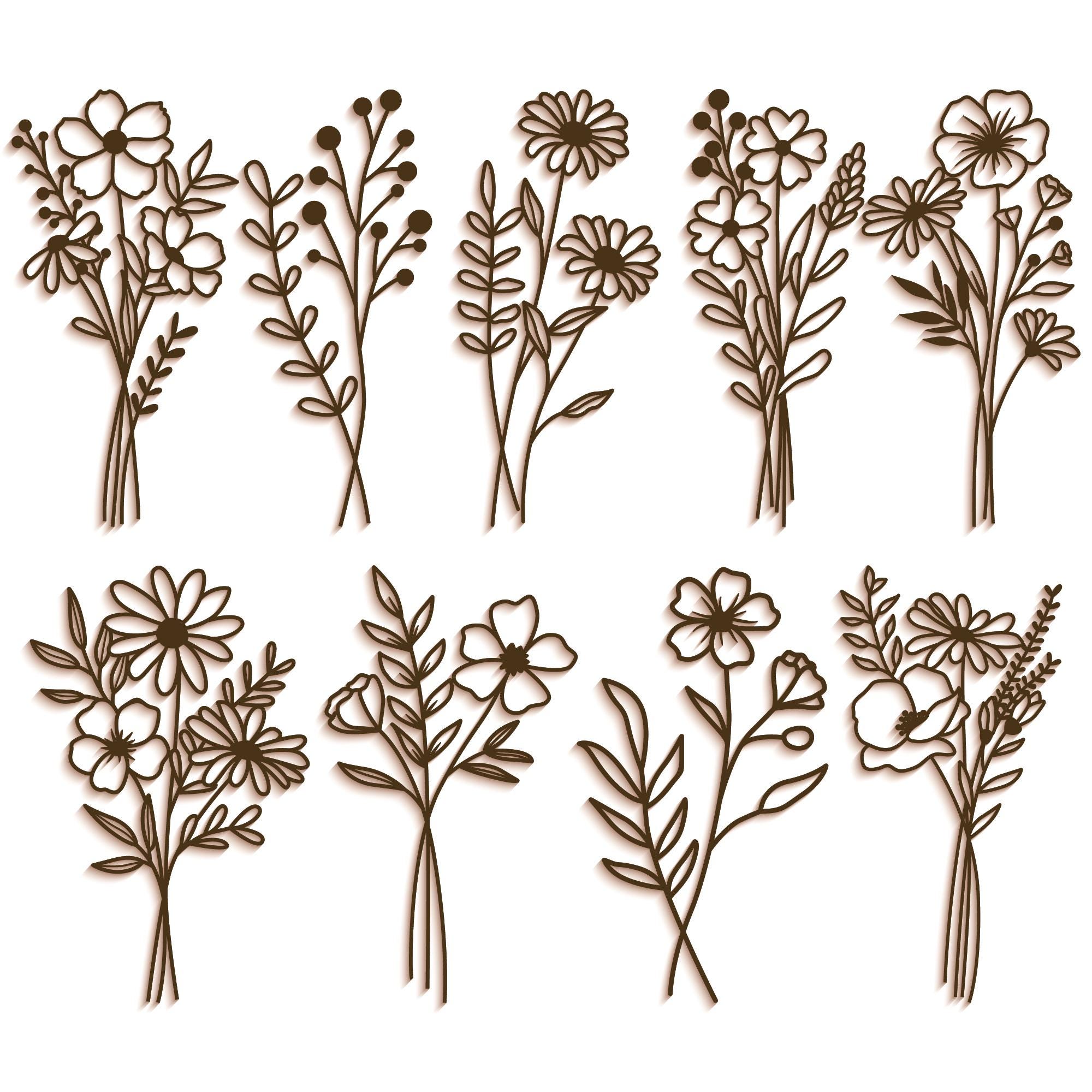 33 Wildflower Bouquet SVG Dxf Png, Laser Cut File Glowforge Silhouette ...