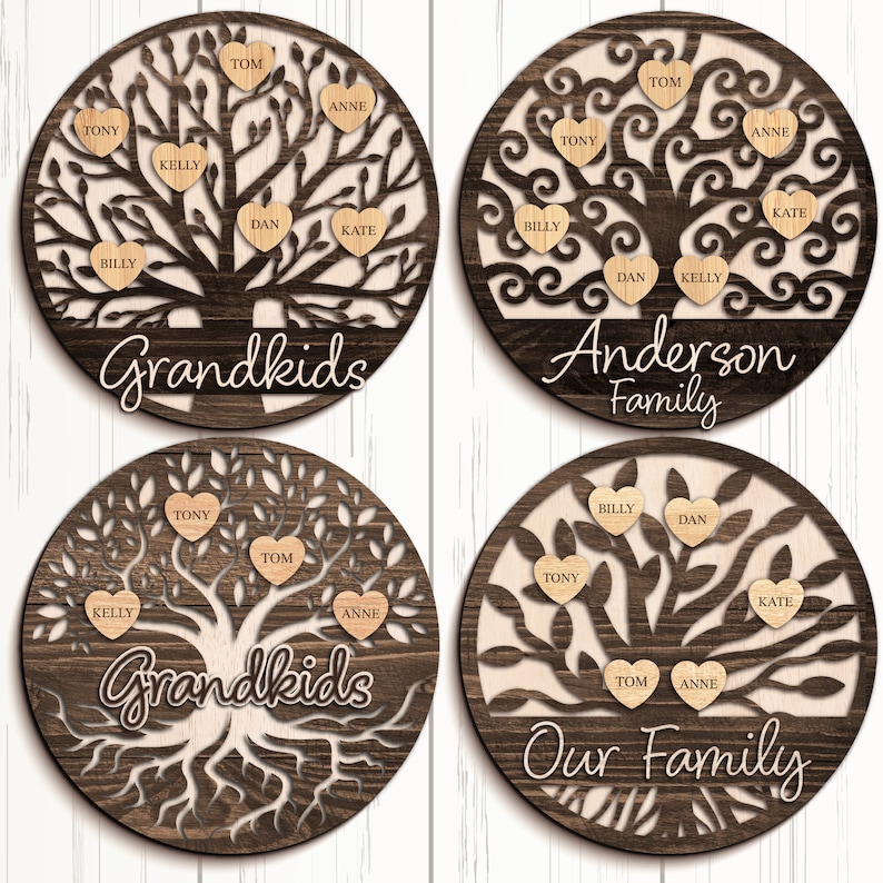 Family Tree Round Sign Bundle SVG DXF, Laser Cut Files Glowforge, Front ...