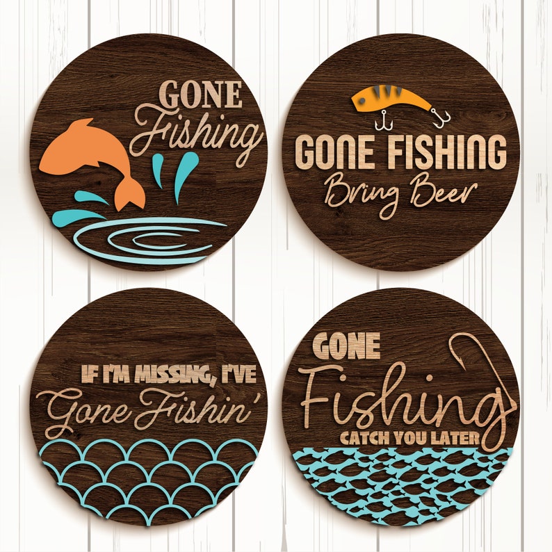 Gone Fishing Round Sign Bundle SVG DXF, Laser Cut Files Glowforge ...