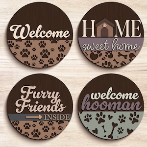 Dog Round Welcome Sign Bundle SVG, Laser Cut Files Glowforge, Front ...
