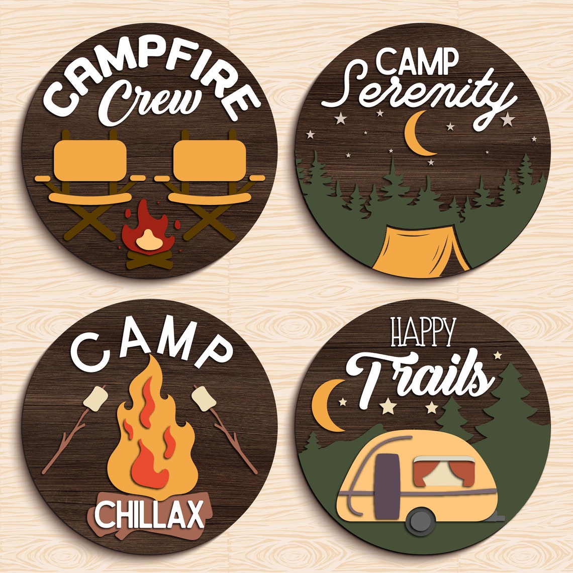 Camping Round Sign Bundle SVG DXF, Laser Cut Files Glowforge, Front ...