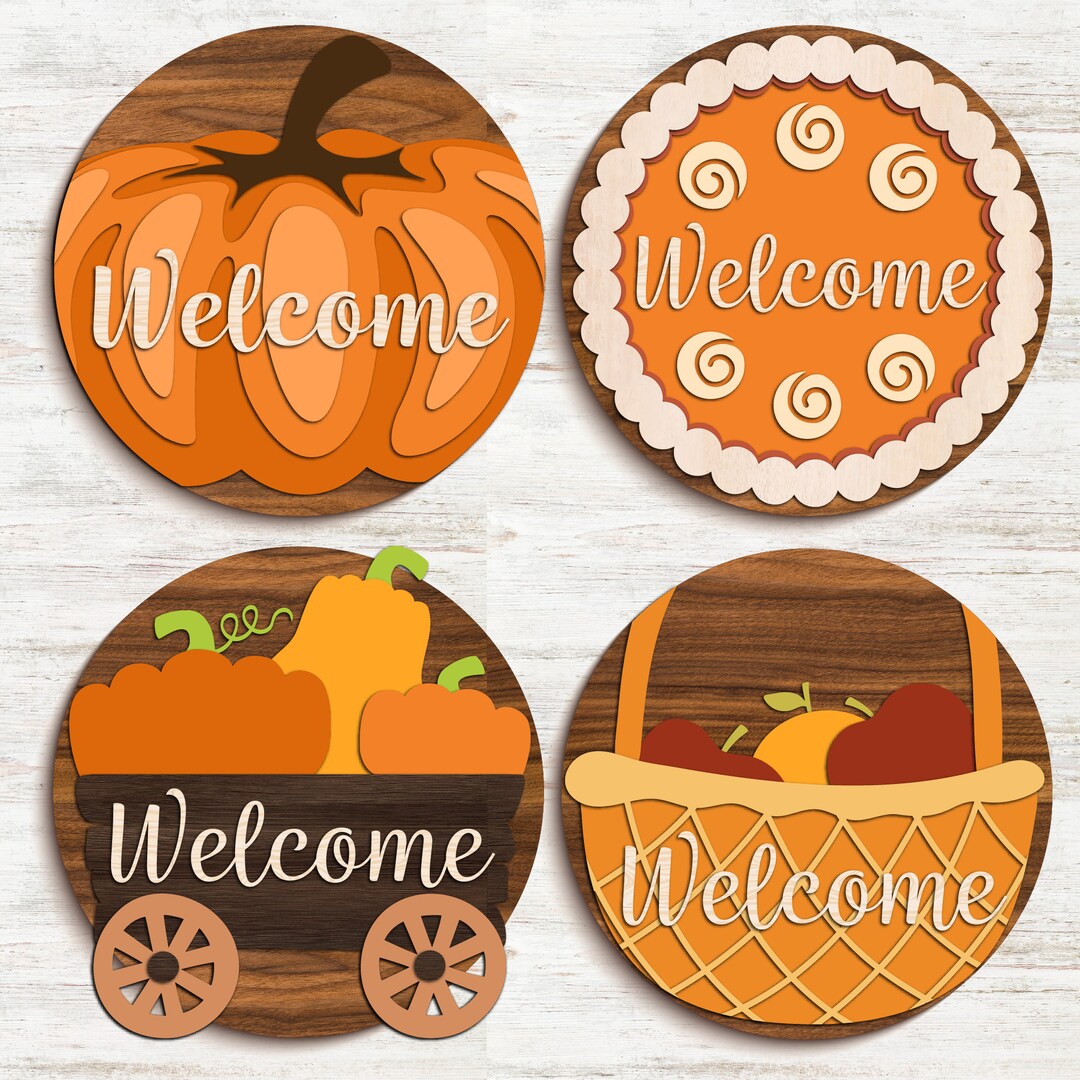 Fall Round Welcome Sign Bundle SVG, Laser Cut Files Glowforge, Front ...