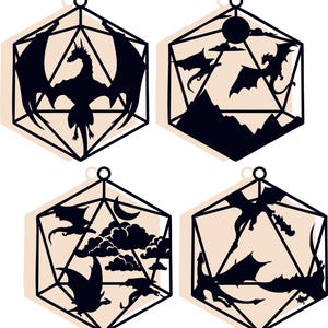 Dragons D20 Dice Suncatcher Bundle SVG, Laser Cut Files Glowforge, Car Charm Rear View Mirror ...