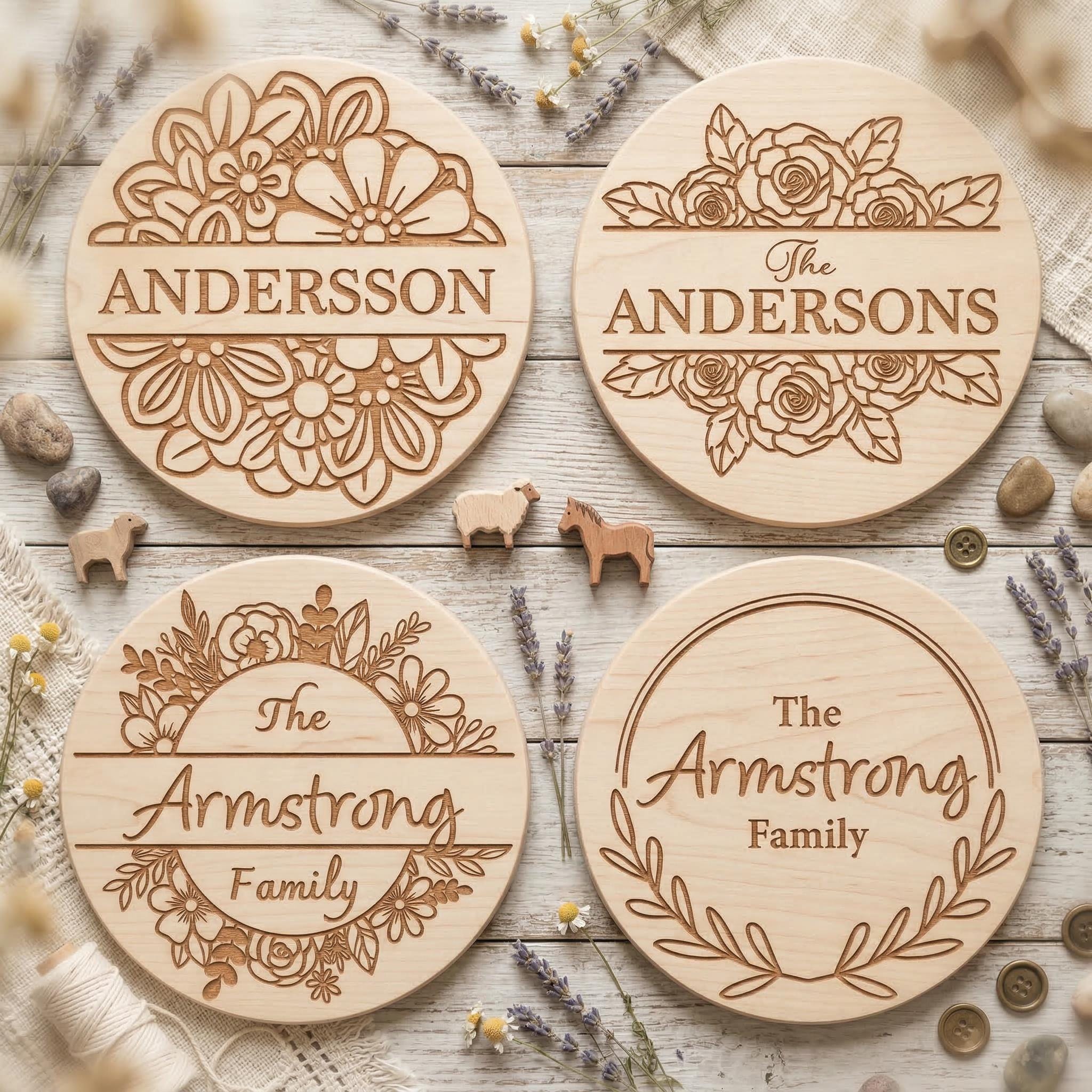 Floral Family Split Name Monogram SVG DXF, Laser Cut Files Glowforge ...