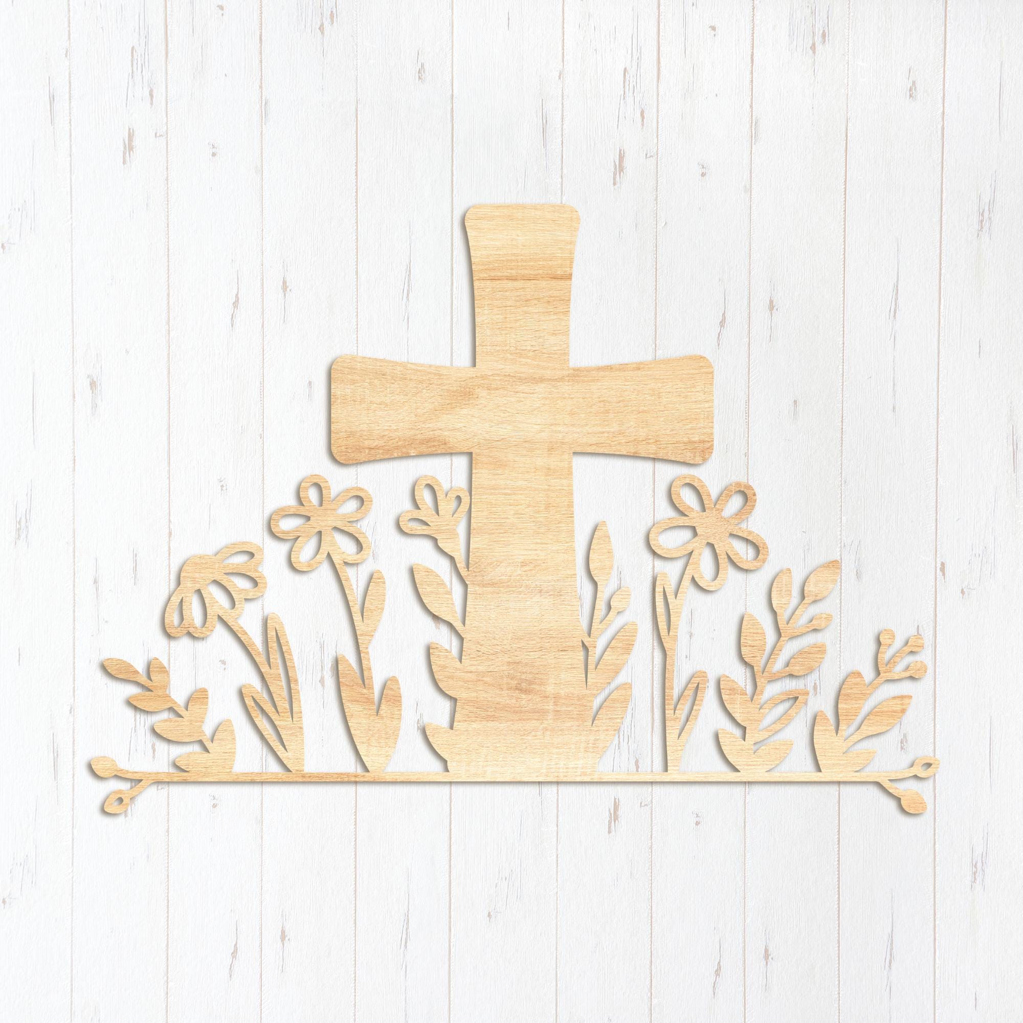Floral Easter Cross Sign SVG DXF, Laser Cut Files Glowforge Silhouette ...