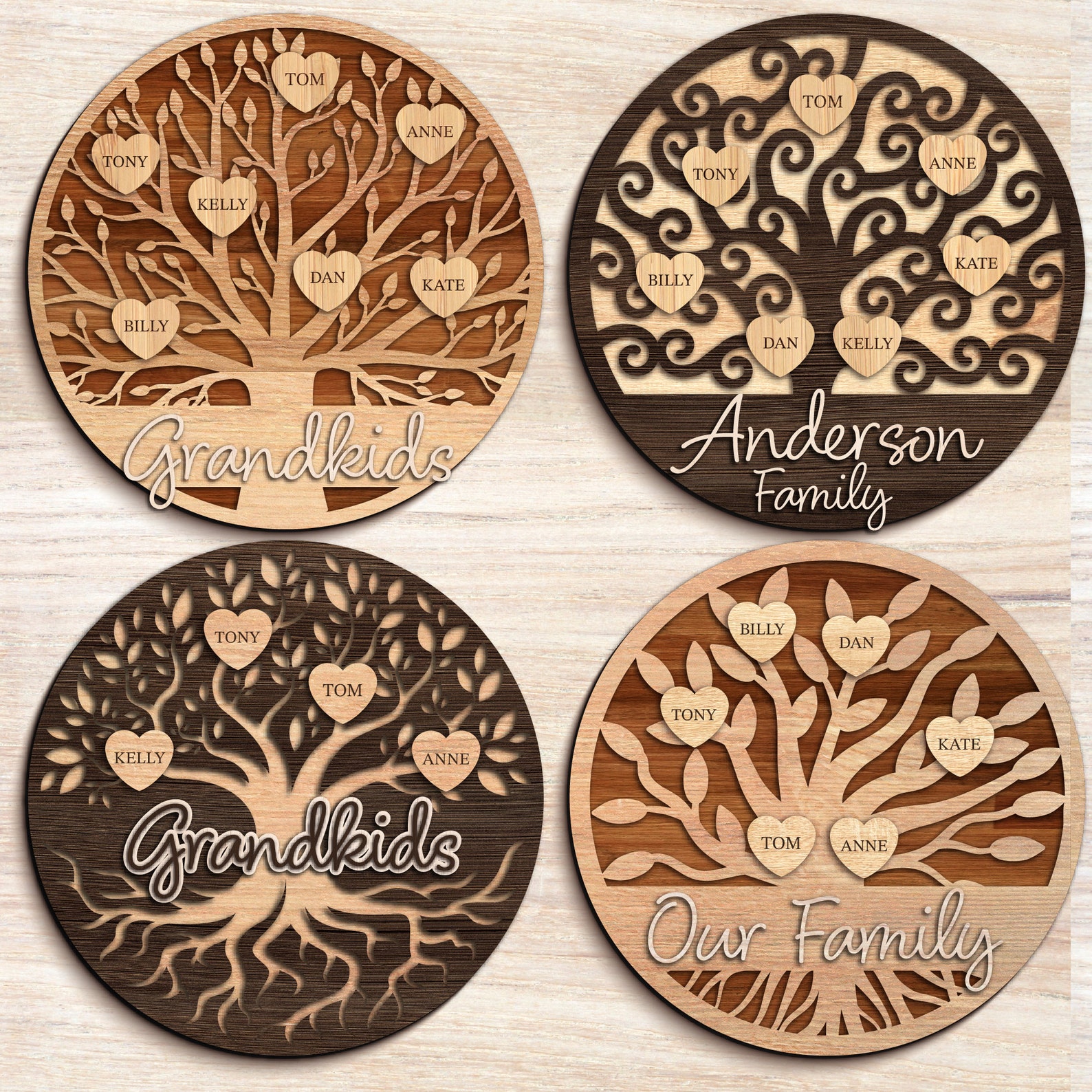 Family Tree Round Sign Bundle SVG DXF, Laser Cut Files Glowforge, Front ...