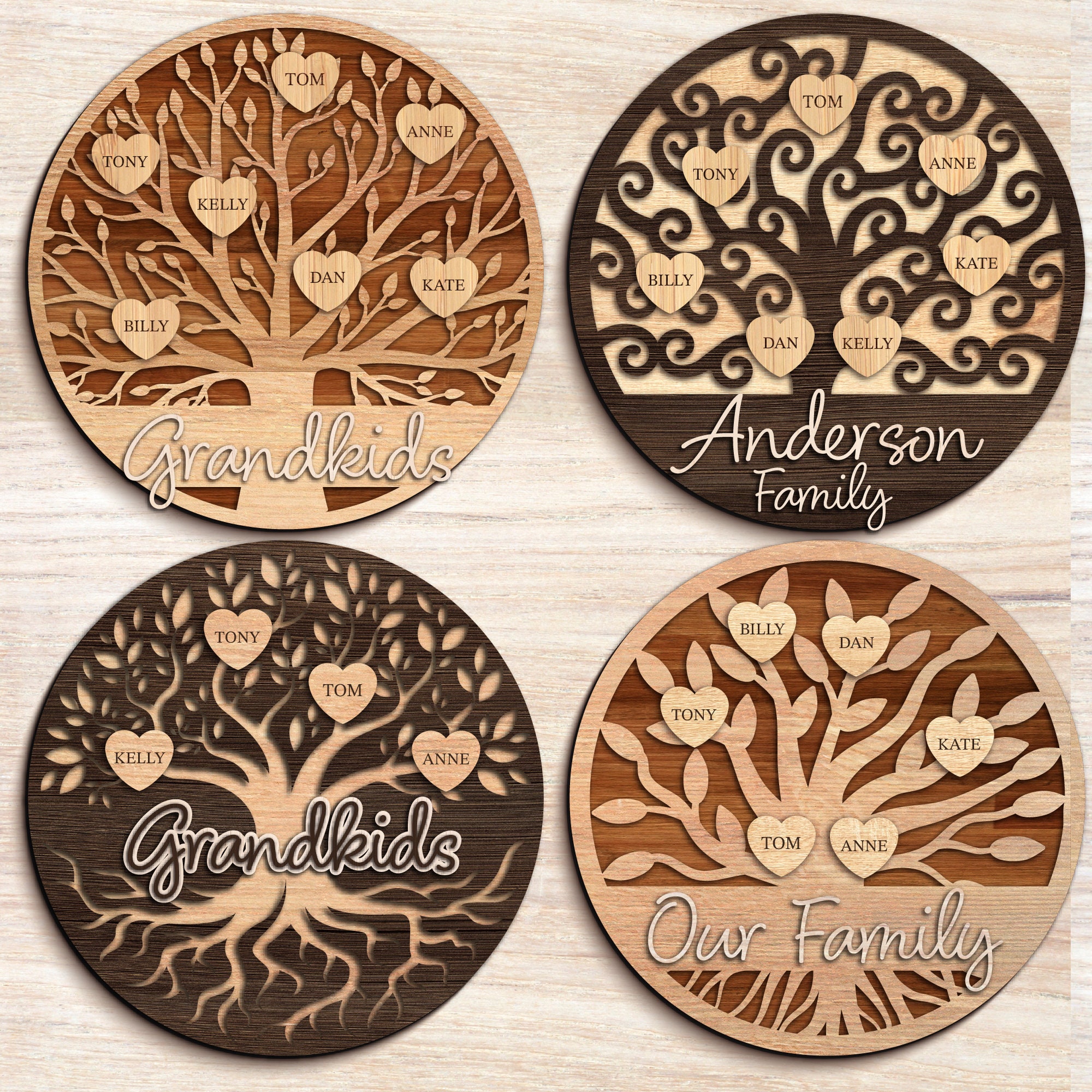 Family Tree Round Sign Bundle SVG DXF, Laser Cut Files Glowforge, Front ...