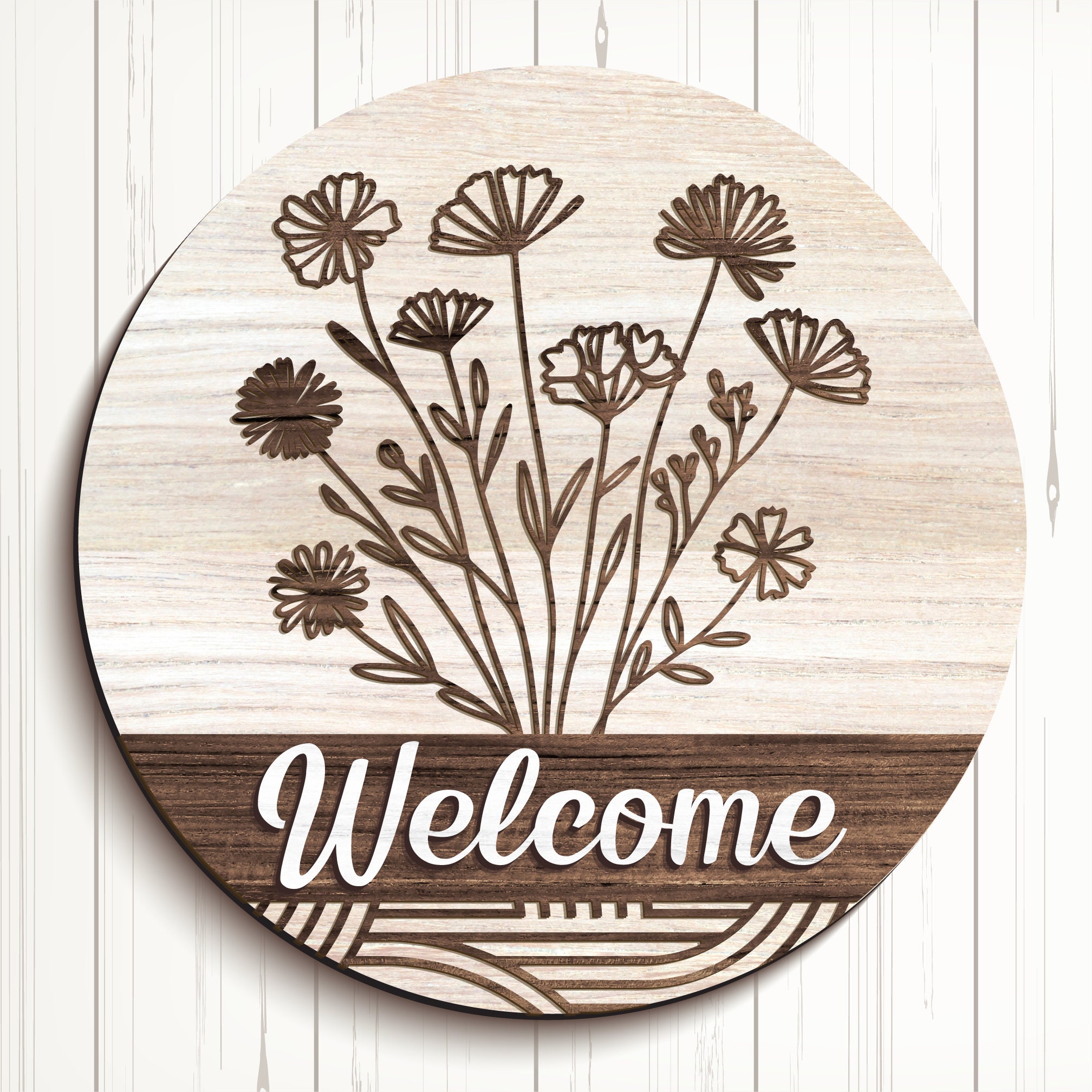 Wildflower Welcome Round Sign SVG DXF, Laser Cut Files Glowforge ...
