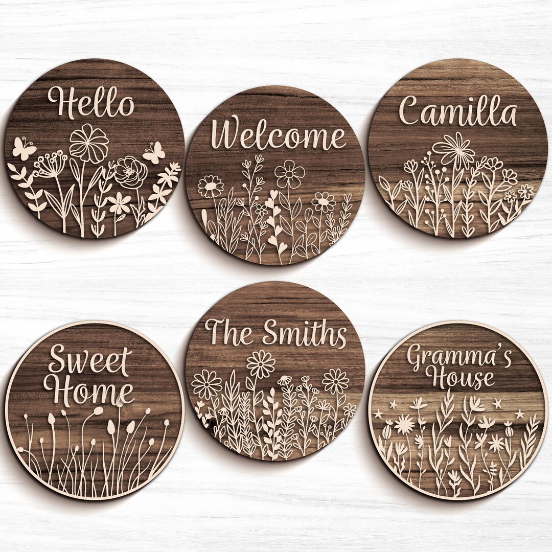 Wildflower Round Welcome Sign Bundle SVG, Laser Cut Files Glowforge ...