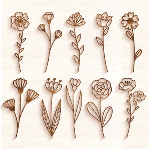 50 Wildblumen Bundle SVG DXF Laser Cut Dateien Glowforge Silhouette ...