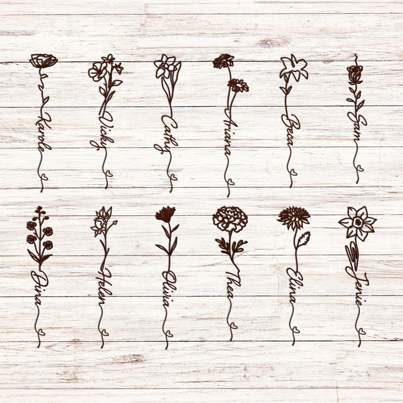 Birth Month Flower Name SVG, Laser Cut File Glowforge, Silhouette ...