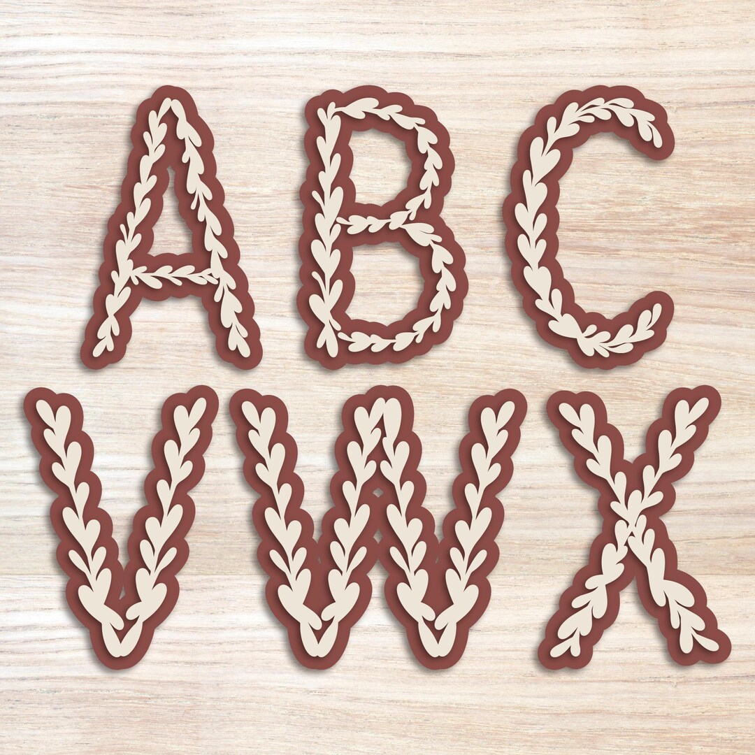 Botanical Leaves Letters SVG Dxf, Laurel Foliage A-Z Alphabet, Laser ...