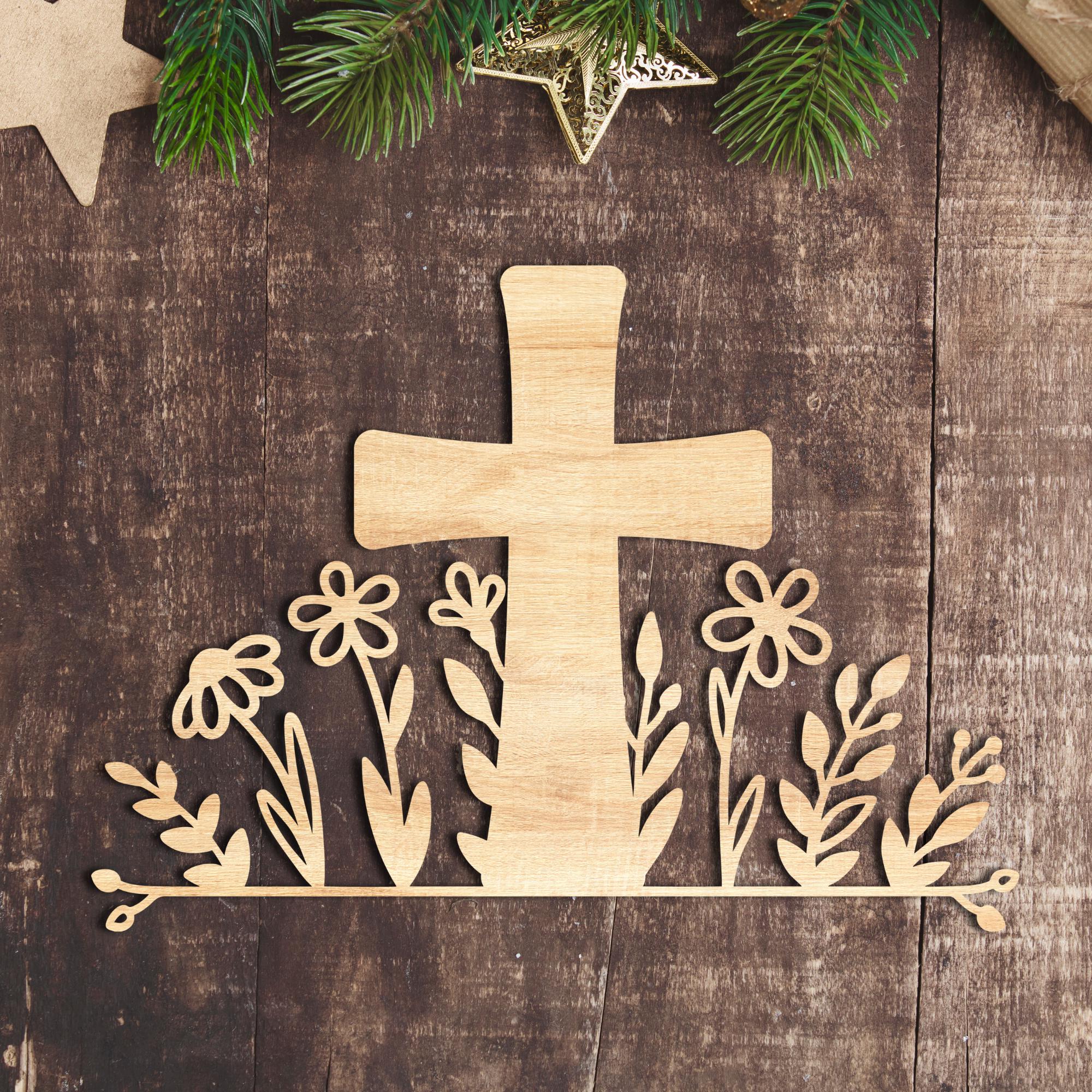 Floral Easter Cross Sign SVG DXF, Laser Cut Files Glowforge Silhouette ...