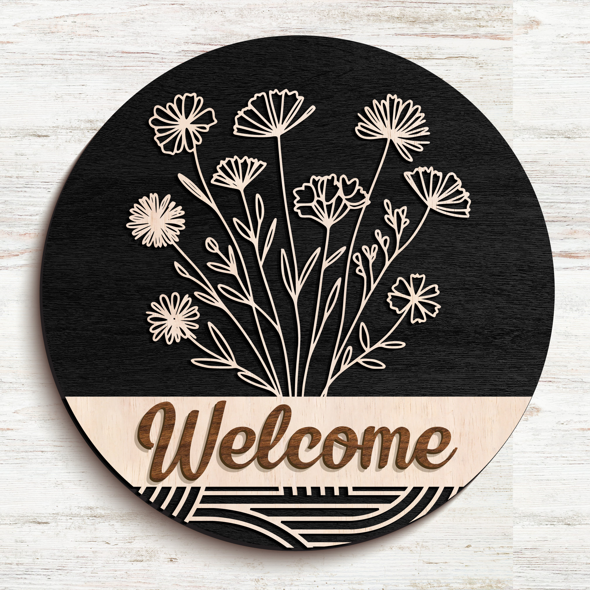 Wildflower Welcome Round Sign SVG DXF, Laser Cut Files Glowforge ...