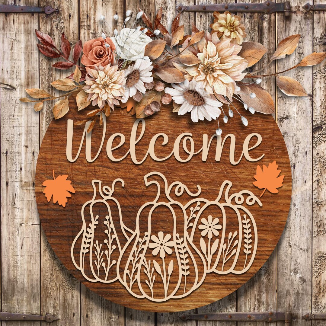 Fall Round Welcome Sign SVG, Laser Cut Files Glowforge, Front Door ...