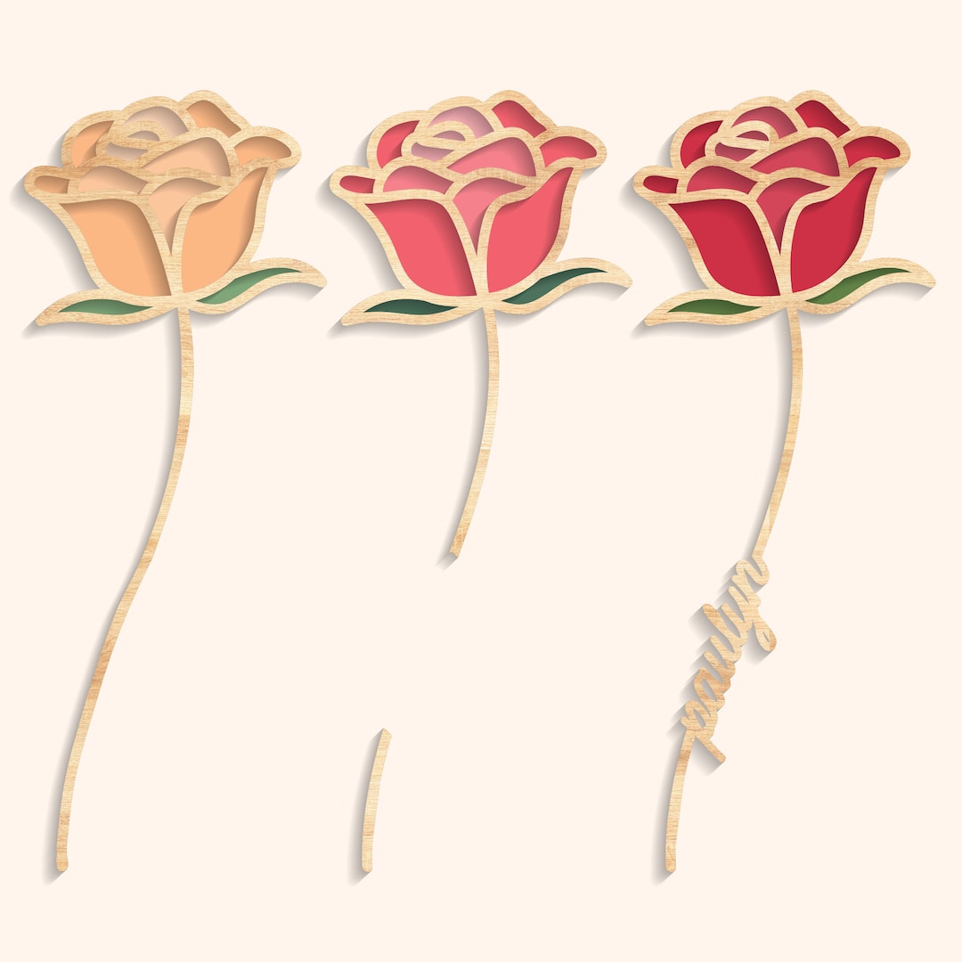 Layered Rose Flower Name SVG DXF, Laser Cut Files Glowforge Wooden ...