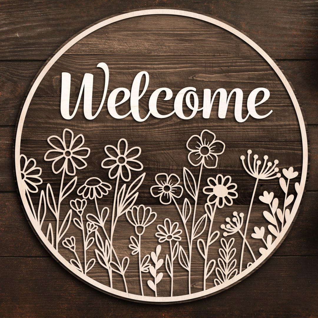 Interchangeable Wildflower Round Welcome Sign SVG, Laser Cut Files ...