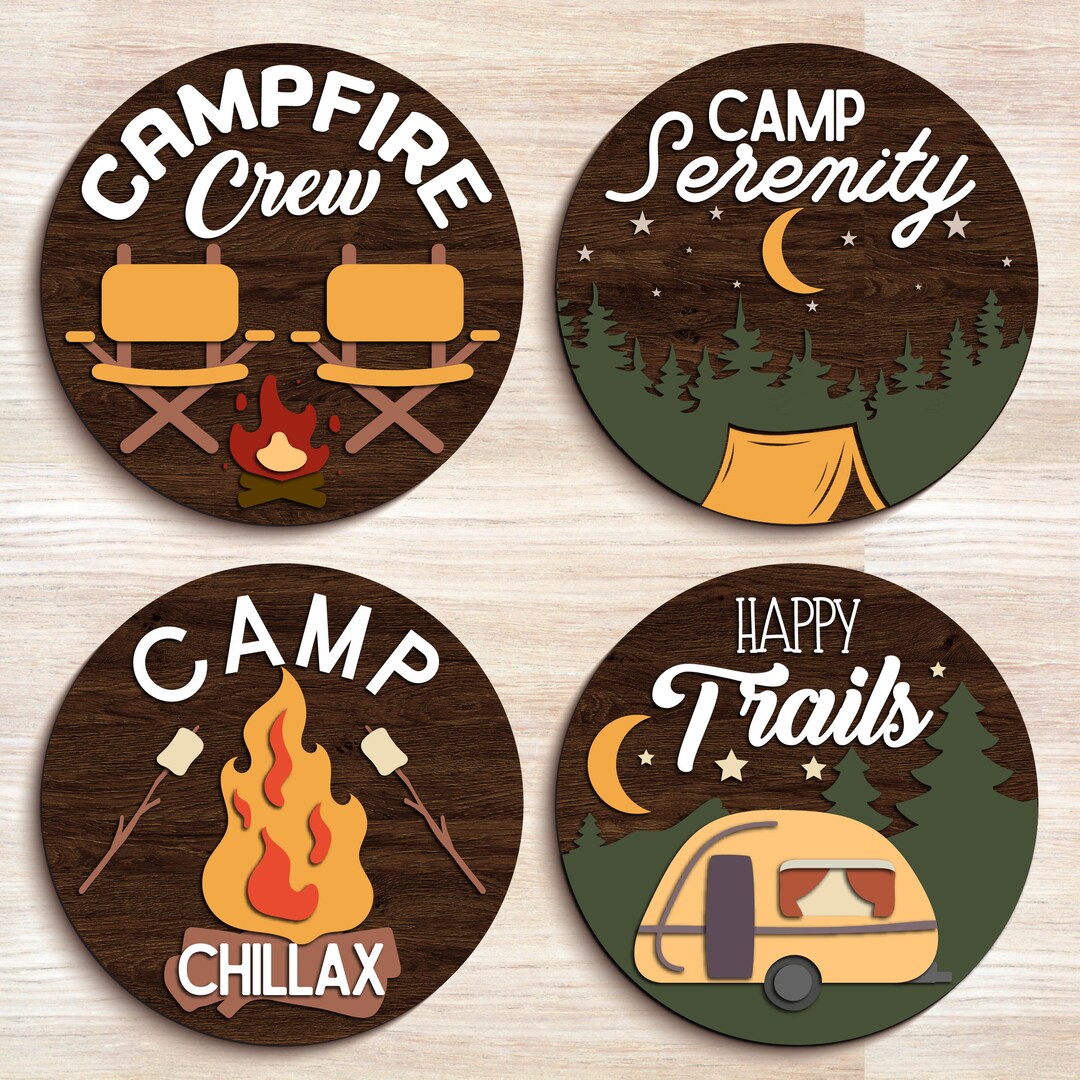 Camping Round Sign Bundle SVG DXF, Laser Cut Files Glowforge, Front ...