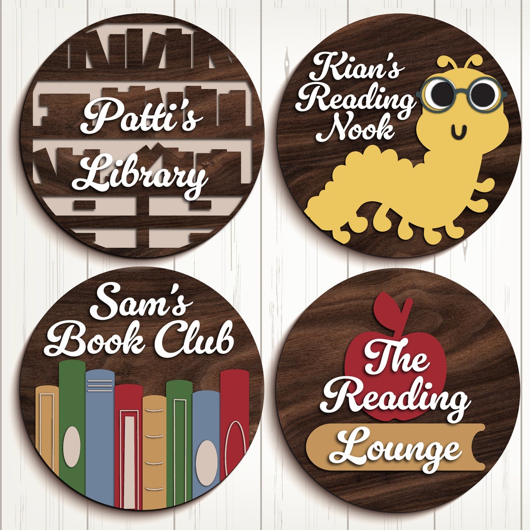 Bookish Library Round Sign Bundle SVG, Laser Cut Files Glowforge, Front ...