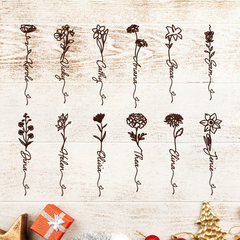 Birth Month Flower Name SVG, Laser Cut File Glowforge, Silhouette ...