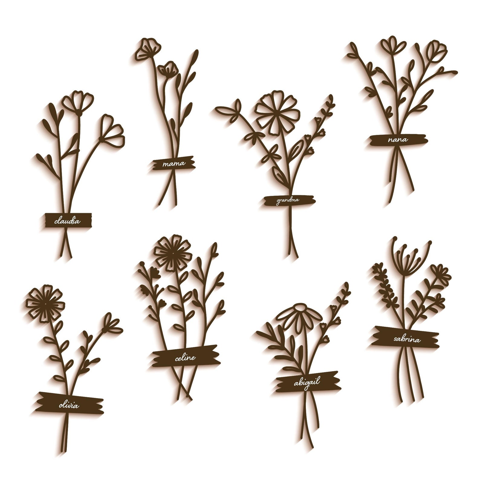 8 Wildflower Name Bouquets SVG, Laser Cut Files Glowforge, Silhouette ...