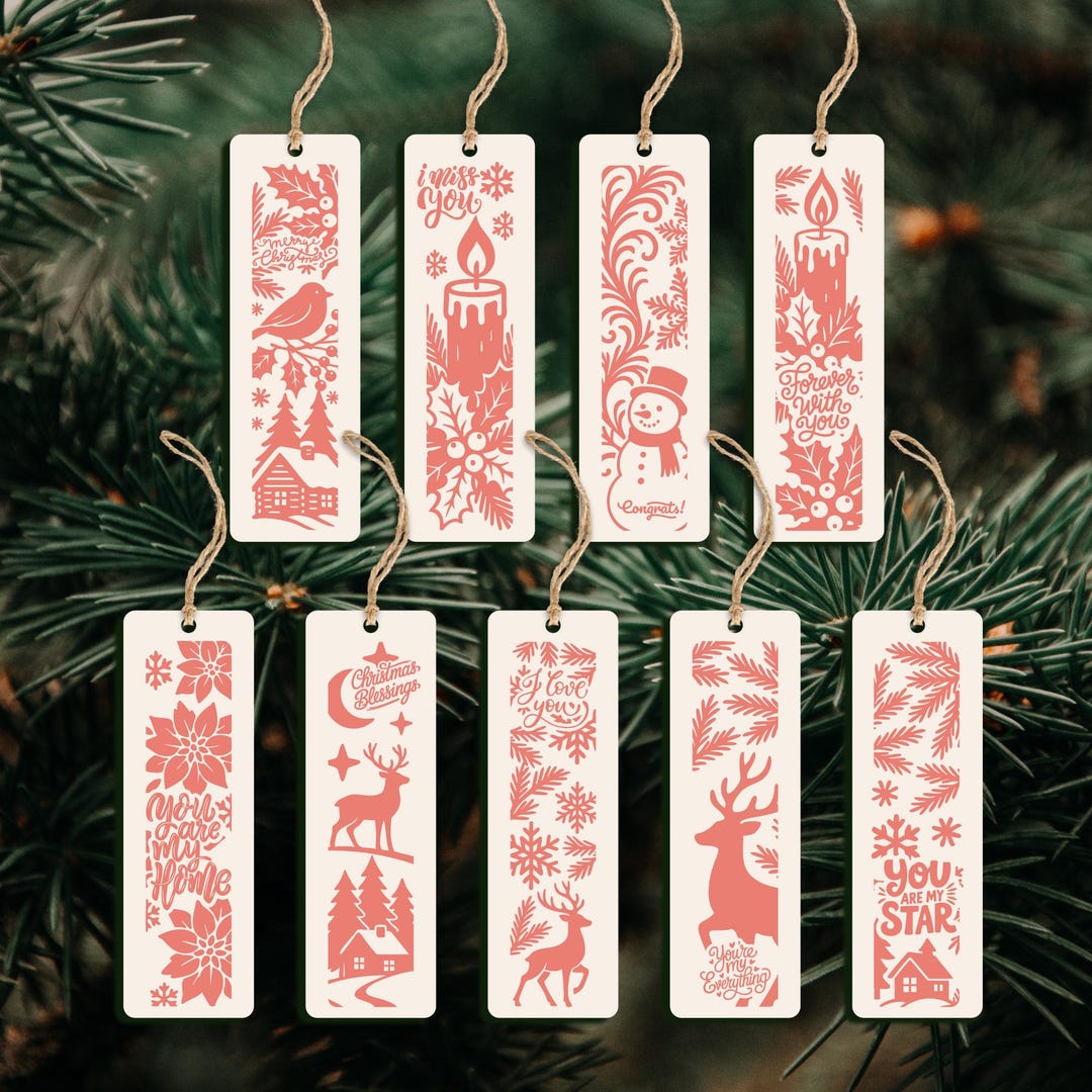 Christmas Bookmarks SVG Dxf Png Bundle, Laser Cut Files Glowforge ...