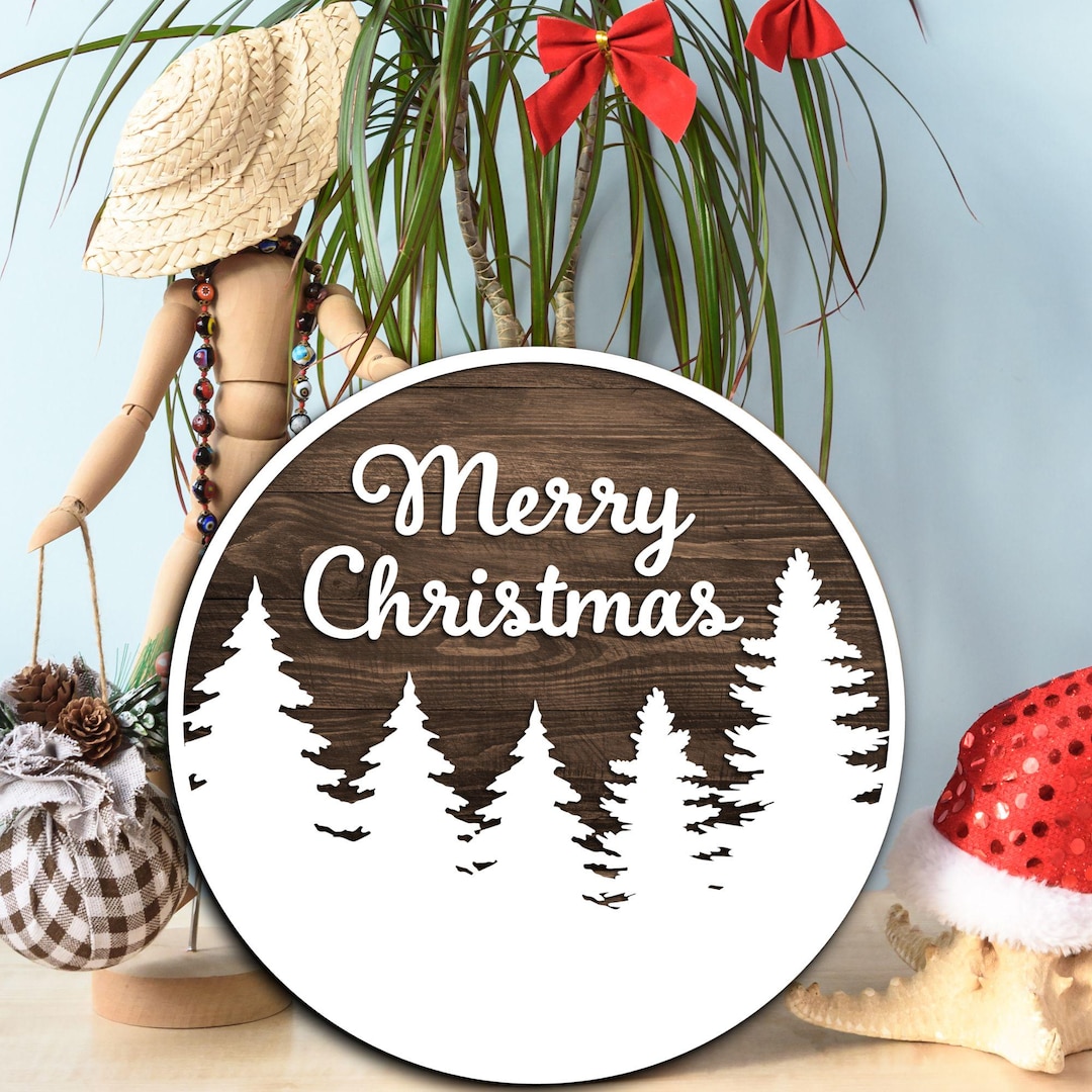 Merry Christmas Pine Tree Round Sign SVG, Laser Cut Files Glowforge ...