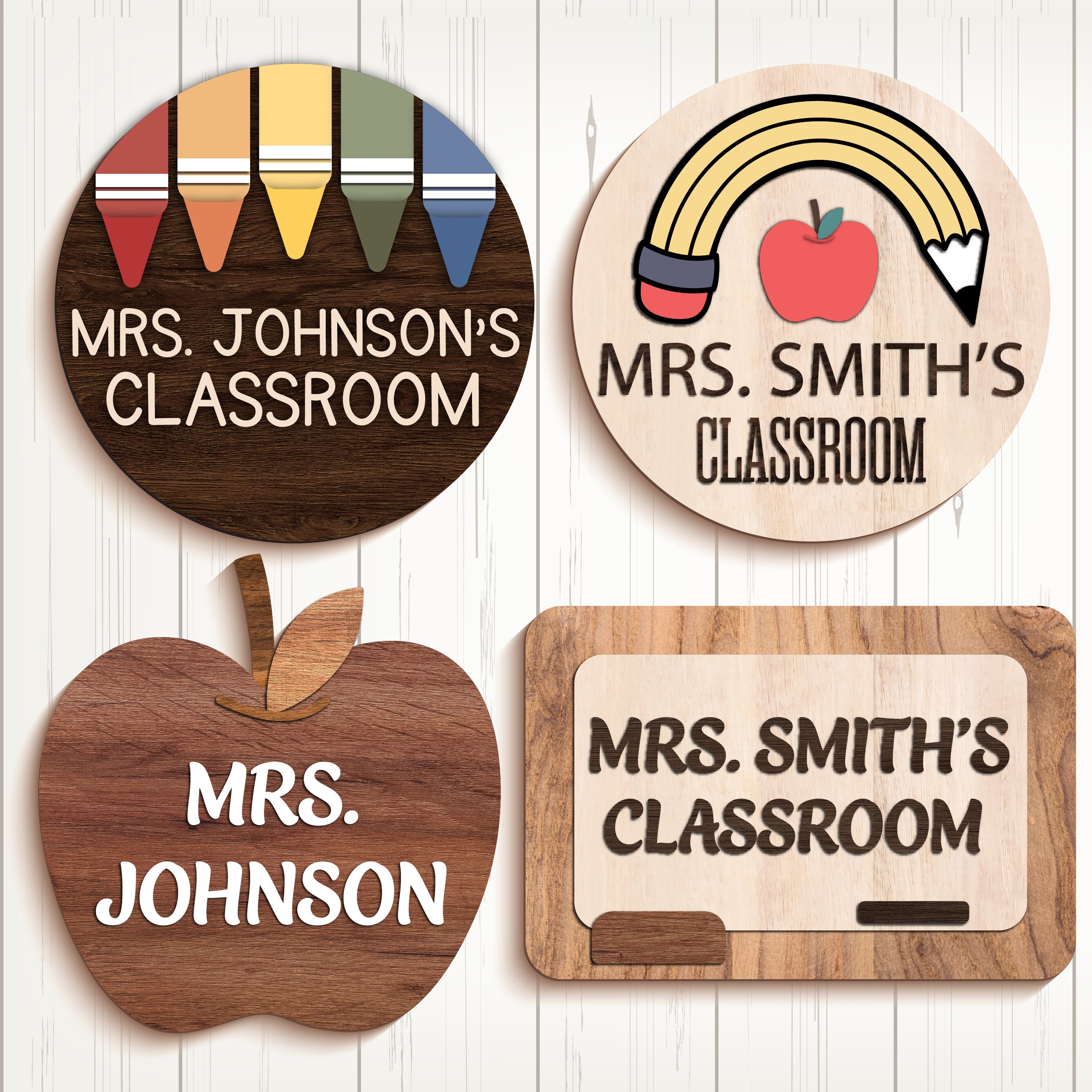 Teacher Name Classroom Round Sign Bundle SVG DXF, Laser Cut Files ...