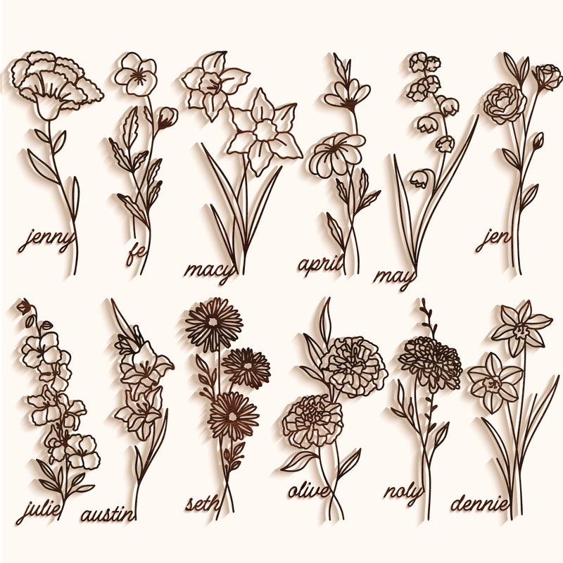 Birth Year Flowers Svg - Etsy