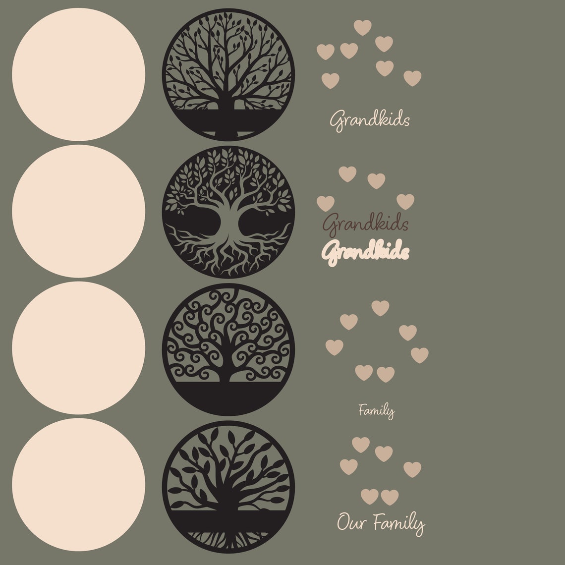 Family Tree Round Sign Bundle SVG DXF, Laser Cut Files Glowforge, Front ...