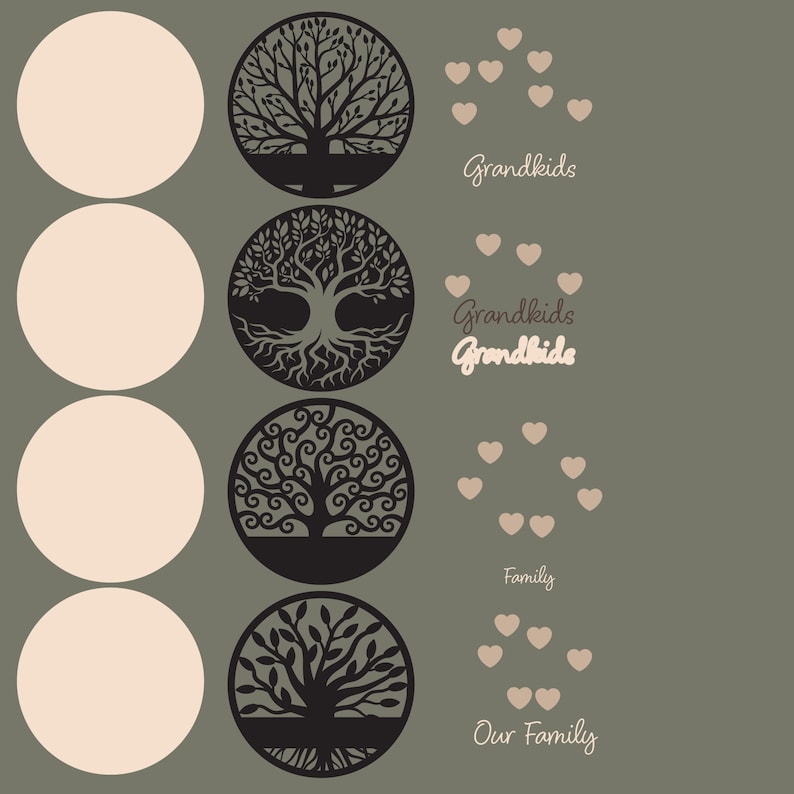 Family Tree Round Sign Bundle SVG DXF, Laser Cut Files Glowforge, Front ...