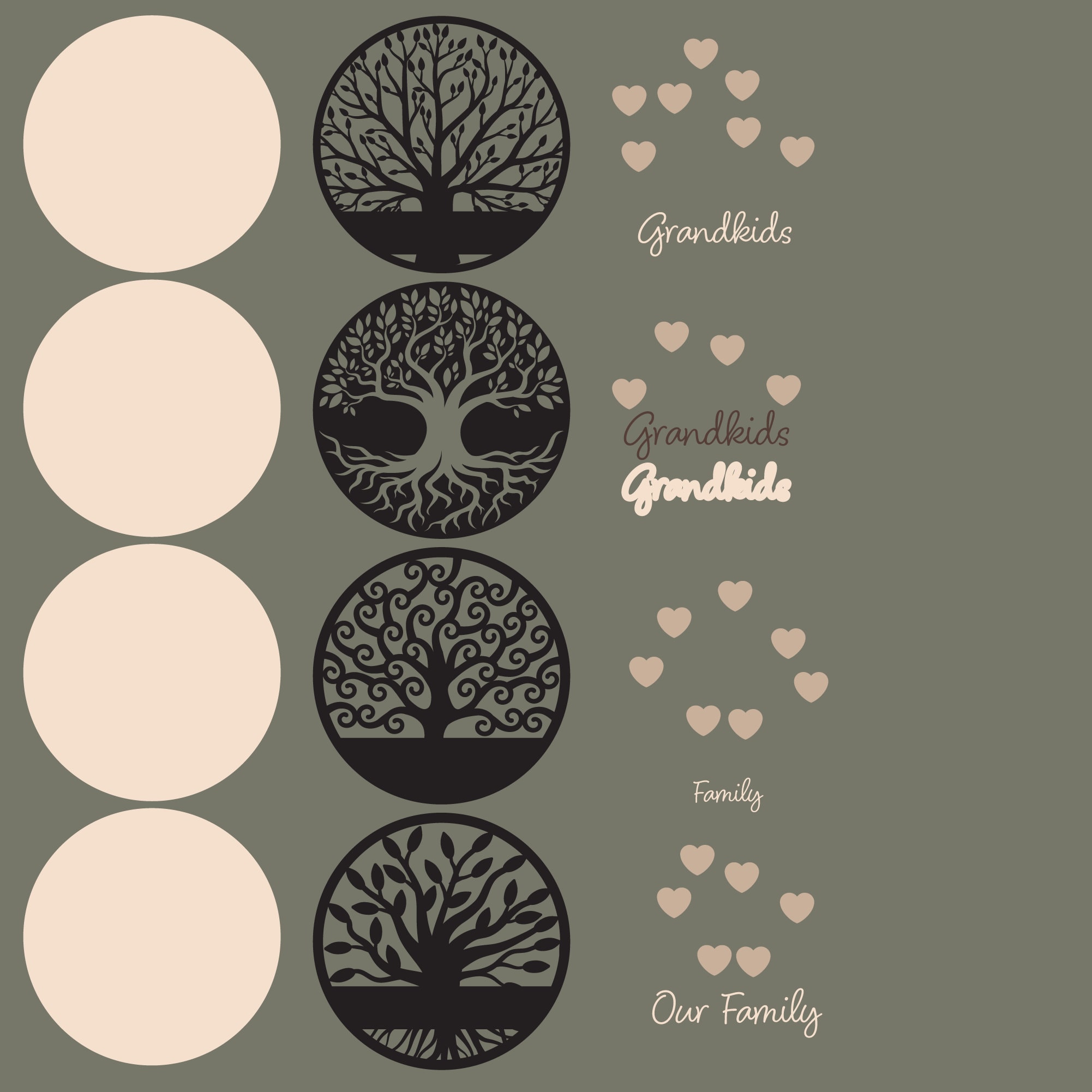 Family Tree Round Sign Bundle SVG DXF, Laser Cut Files Glowforge, Front ...