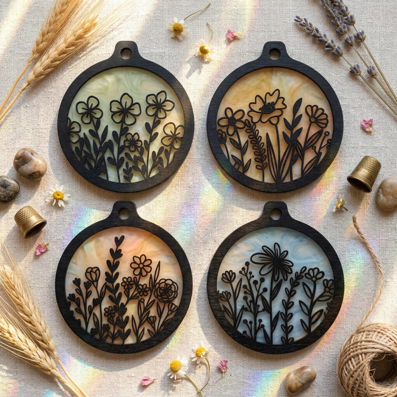 Wildflower Suncatcher Bundle SVG DXF, Laser Cut Files Glowforge, Car ...
