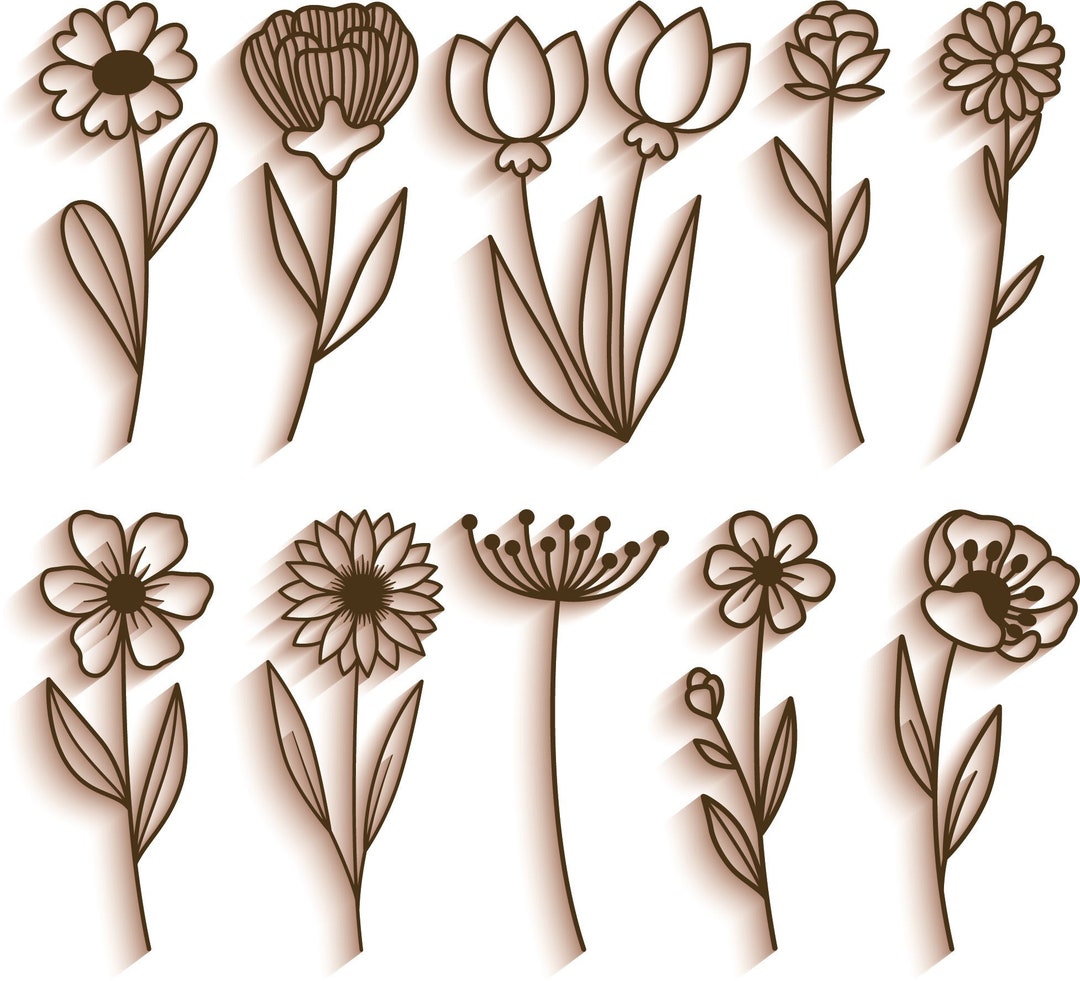 50 Wildblumen Bundle SVG DXF Laser Cut Dateien Glowforge Silhouette ...