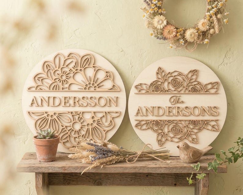 Floral Family Split Name Monogram SVG DXF, Laser Cut Files Glowforge ...