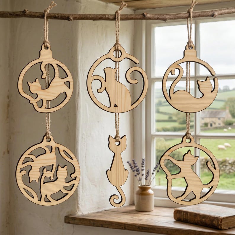 12 Cute Cat Ornament Bundle SVG, Laser Cut Files Glowforge, Christmas ...