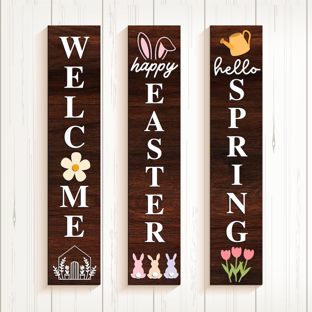 Welcome Happy Easter Hello Spring Porch Sign Bundle SVG DXF, Laser Cut ...